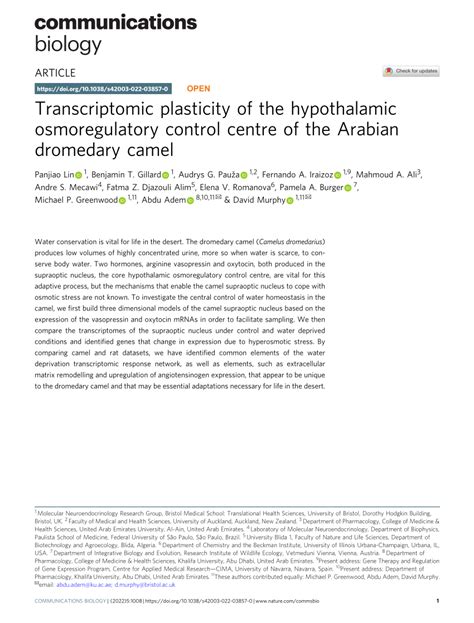Pdf Transcriptomic Plasticity Of The Hypothalamic Osmoregulatory