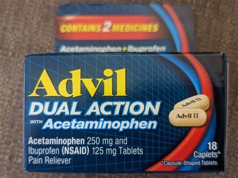 Advil Dual Action W Ibuprofen And Acetaminophen Combo 18 Caplets Ex