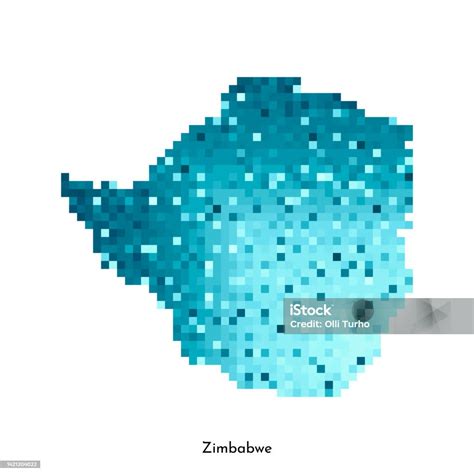 짐바브웨지도의 단순한 얼음 같은 파란색 모양을 가진 벡터 고립 된 기하학적 일러스트레이션 Nft 템플릿의 픽셀 아트 스타일입니다 그라디언트 텍스처가 있는 점선 로고 지도에
