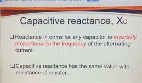 Capacitive Reactance Xc Reactance In Ohms For Studyx