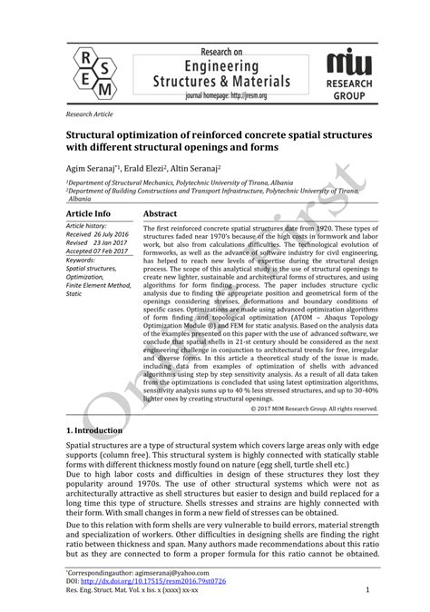 Pdf Structural Optimization Of Reinforced Concrete Spatial Structures