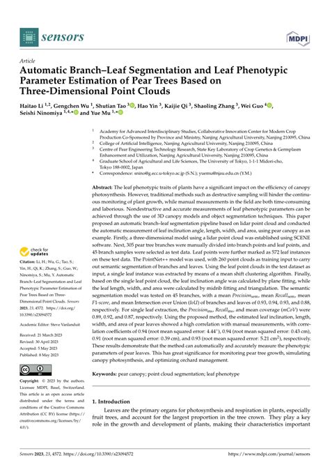 pdf automatic branch leaf segmentation and leaf phenotypic parameter