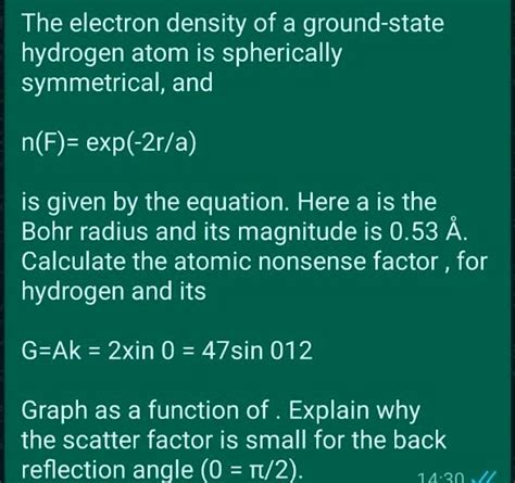 Solved The Electron Density Of A Ground State Hydrogen Atom