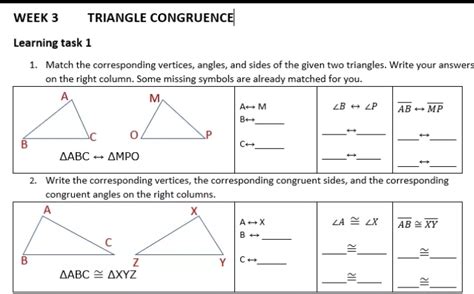 Solved Week 3 Triangle Congruence Learning Task 1 1 Match The