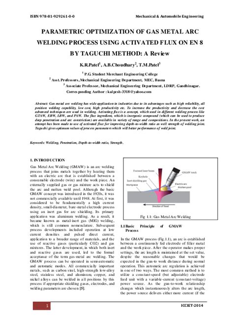 Pdf Parametric Optimization Of Gas Metal Arc Welding Process Using Activated Flux On En 8 By