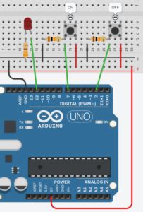 Cómo encender un LED con un pulsador y apagarlo con otro usando un Arduino Para Arduino