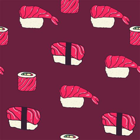 Vector Seamless Sushi Pattern Sushi In Seamless Pattern Vector Illustration Wrapping Paper