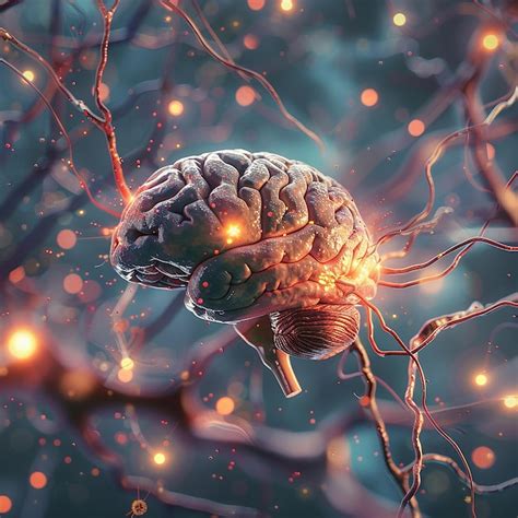 3d Rendered Photo Of Realistic Human Brain Showing Firing Neurons And Nerve Extensions Premium