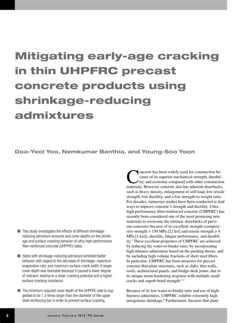 Pdf Mitigating Early Age Cracking In Thin Uhpfrc Precast Concrete