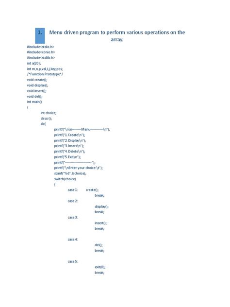 Menu Driven Program To Perform Various Operations On The Array Pdf