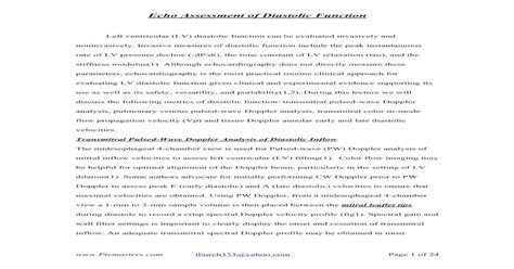 Pdf Echo Assessment Of Diastolic Function · Echo Assessment Of Diastolic Function