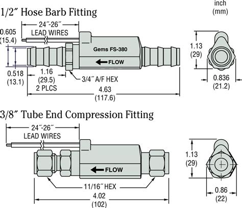 GEMS Sensors 225525 FS 380 Series Compact Flow Switch For High Inline Pressure 3 8TUBE