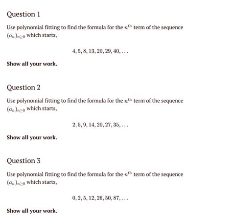Solved Question 1 Use Polynomial Fitting To Find The Formula