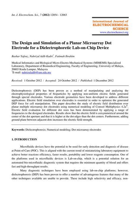 Solution 2012 517 The Design And Simulation Of A Planar Microarray Dot Electrode For A