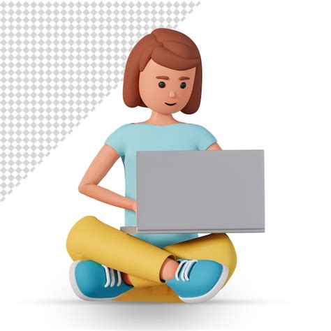 Premium Psd Woman Sitting In Lotus Pose And Working On Laptop 3d