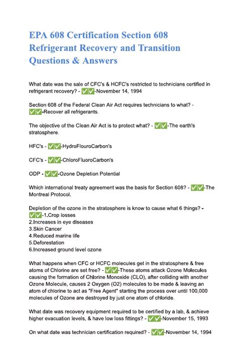 Epa 608 Certification Section 608 Refrigerant Recovery And Transition Questions And Answers 100