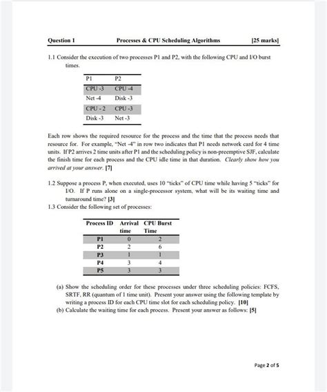 Solved Question 1 Processes And Cpu Scheduling Algorithms 25
