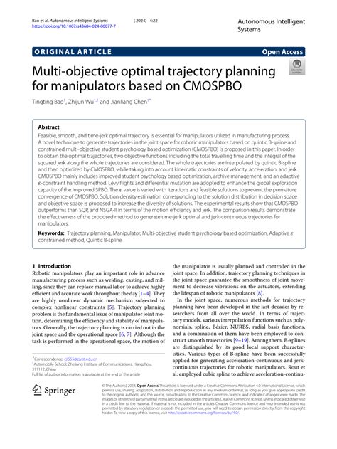 Pdf Multi Objective Optimal Trajectory Planning For Manipulators