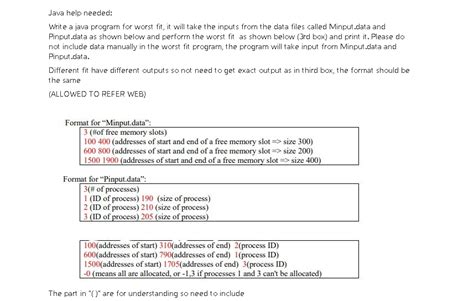 Solved Java Help Needed Write A Java Program For Worst Fit Chegg Com