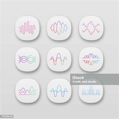 Sound And Audio Waves App Icons Set Ui Ux User Interface Voice Recording Radio Signal Waveform