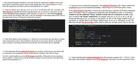 Solved 4 The Traditional Mergesort Algorithm We Discussed