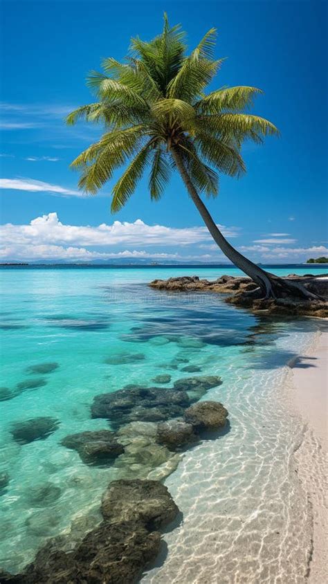 A Huge Coconat Palm Tree In The Corner Of Maldives Islands Ai Generative Stock Illustration