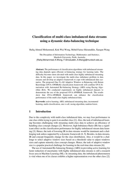 pdf classification of multi class imbalanced data streams using a