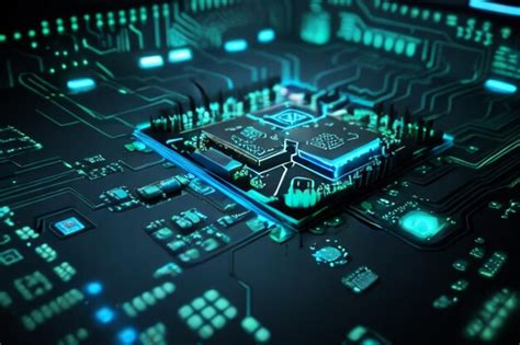 premium photo futuristic computer chip glows blue in abstract circuit