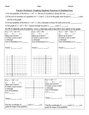 Practice Worksheet Graphing Quadratic Functions In Standard Form Fill And Sign Printable