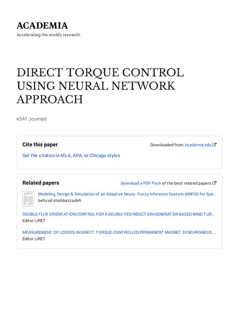 Pdf Direct Torque Control Using Neural Network Approach