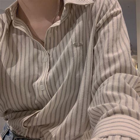 크림치즈마켓 3천장돌파 추천 자체제작 크치made 체스넛 클래식 스트라이프 긴팔 셔츠 블라우스 Nb 하객룩레이어드만능템