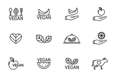 흰색으로 격리된 비건 라인 벡터 아이콘입니다 웹 및 Ui 디자인 모바일 앱 및 인쇄 제품을 위한 비폭력적인 식품 라인 아이콘 세트 건강한 식생활에 대한 스톡 벡터 아트 및