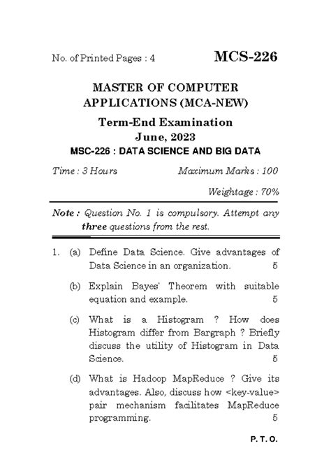 Mcs 226 My Course Related P T O No Of Printed Pages 4 Mcs