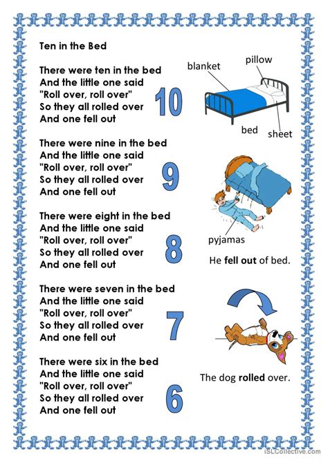 Counting Song Ten In The Bed Song A English ESL Worksheets Pdf Doc