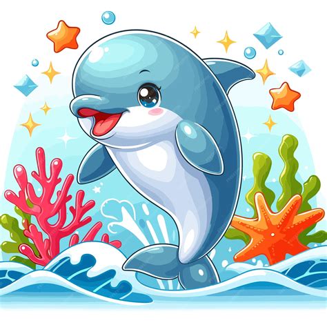 Delfín De Dibujos Animados Que Salta Desde El Vector Vector Premium