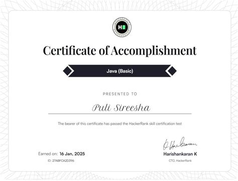 Puli Sireesha On Linkedin Java Hackerrank Certification