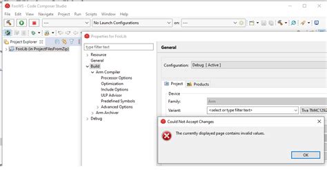 Code Composer Studio The Currently Displayed Page Contains Invalid Values Code