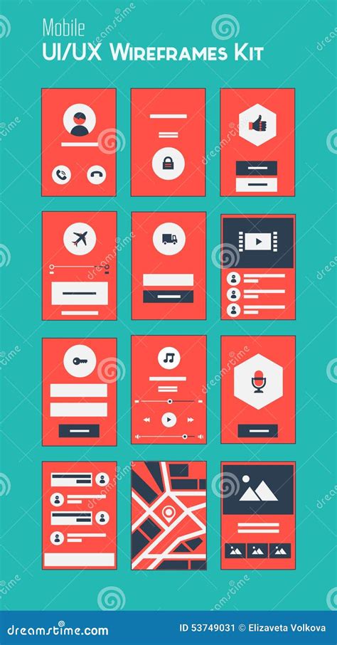 Mobile UI And UX Wireframes Kit Stock Illustration Illustration Of Applications Flow