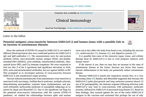 Potential Antigenic Cross Reactivity Between Sars Cov 2 And Human Tissue With A Possible Link To