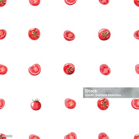 흰색 배경에 방울 토마토와 완벽 한 패턴 카페 및 레스토랑 메뉴 실내 장식 및 포장지 디자인을위한 아침 식사를 주제로 한 수채화 그림 건강한 식생활에 대한 스톡 벡터 아트