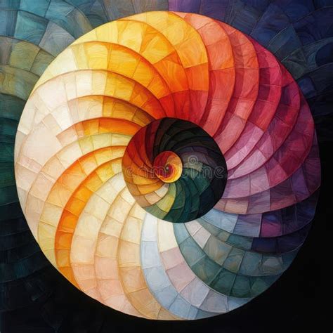 Colorful Spiral Pattern Representing Fibonacci Sequence In Art Stock
