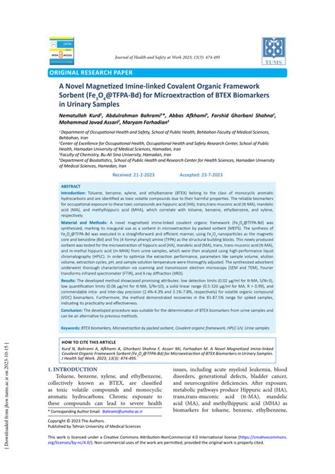 Pdf A Novel Magnetized Imine Linked Covalent Organic Framework Sorbent Fe3o4 Tfpa Bd For