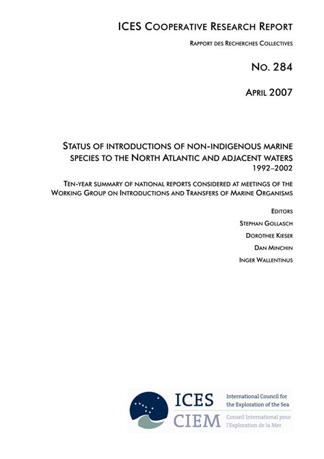 Pdf Status Of Introductions Of Non Indigenous Marine Species To The North Atlantic And