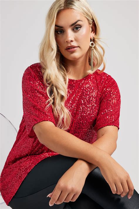 Yours London Plus Size Red Sequin Swing Top Yours Clothing