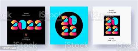 2022 년 새해 복 많이 받으는 포스터 세트의 창조적 인 개념 축하 및 시즌 장식을위한 타이포그래피 로고 2022 디자인 템플릿 초현대적에 대한 스톡 벡터 아트 및 기타
