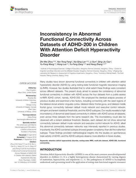 Pdf Inconsistency In Abnormal Functional Connectivity Across Datasets