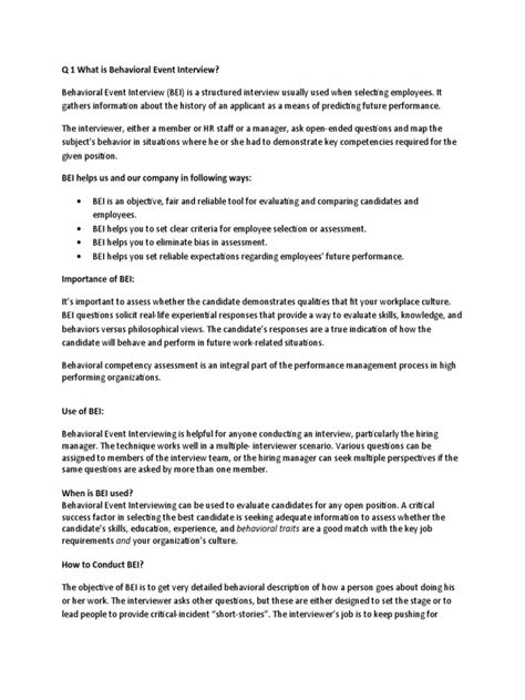 What Is Behavioral Event Interview Pdf Competence Human Resources