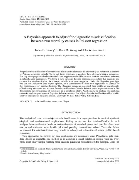 pdf a bayesian approach to adjust for diagnostic misclassification between two mortality