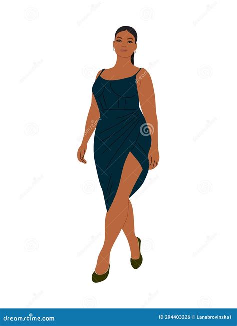 Pretty Fat Chubby Woman Wearing Long Evening Cut Out Maxi Dress Plump Plus Size Girl Standing