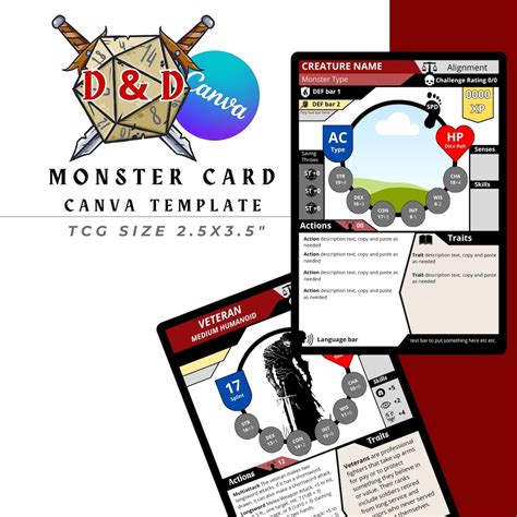 Dnd Monster Card Canva Template 36 Tcg Sized 25x35 Dungeons And